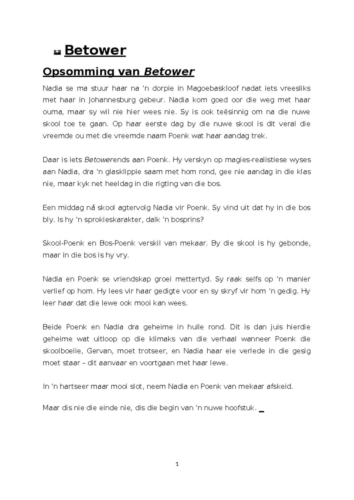 Betower - Samevatting en Vraagstukke van Hoofstuk 1-4 - Studocu