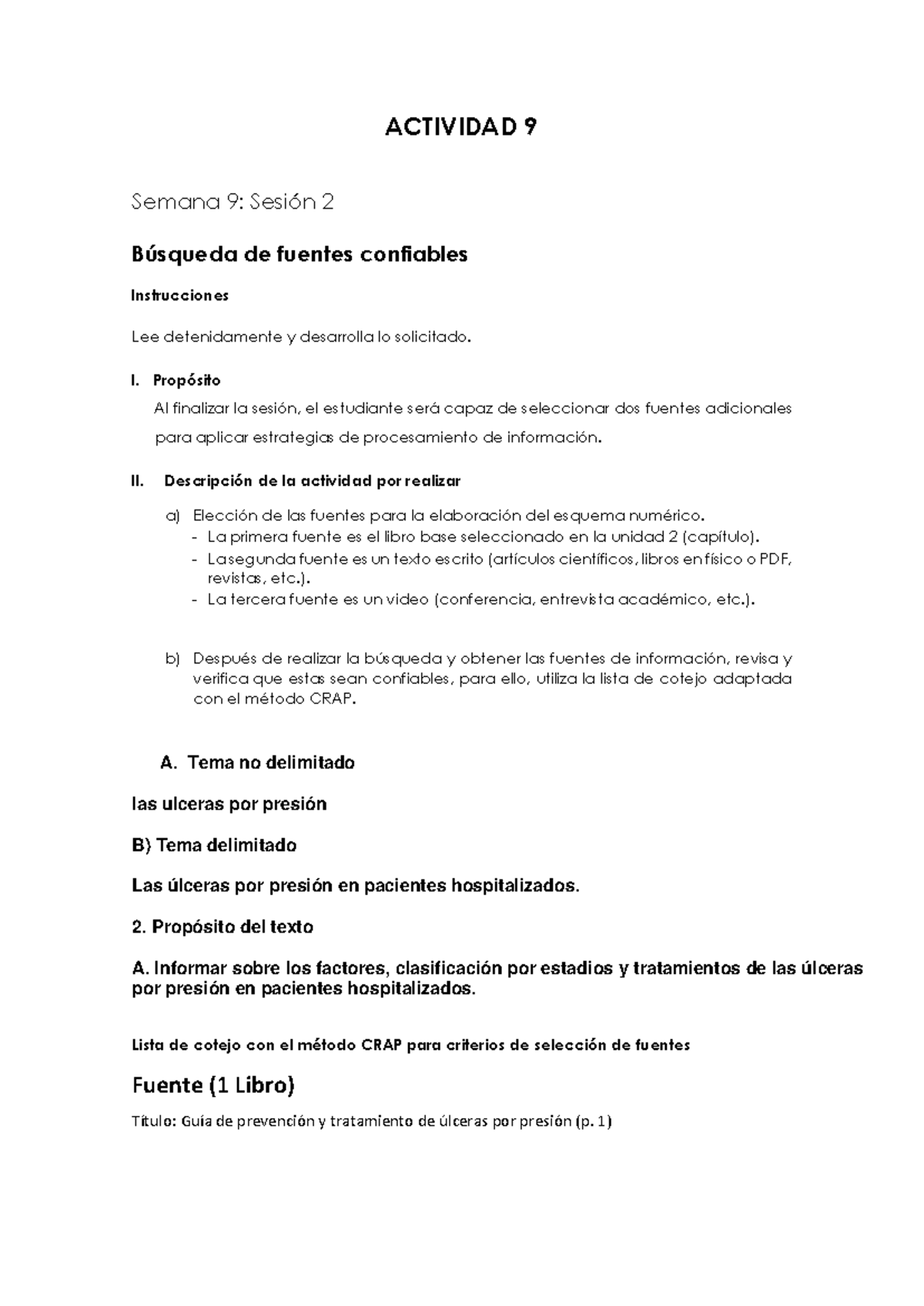 Actividad 9: Búsqueda de Fuentes Confiables y Evaluación CRAP - Studocu