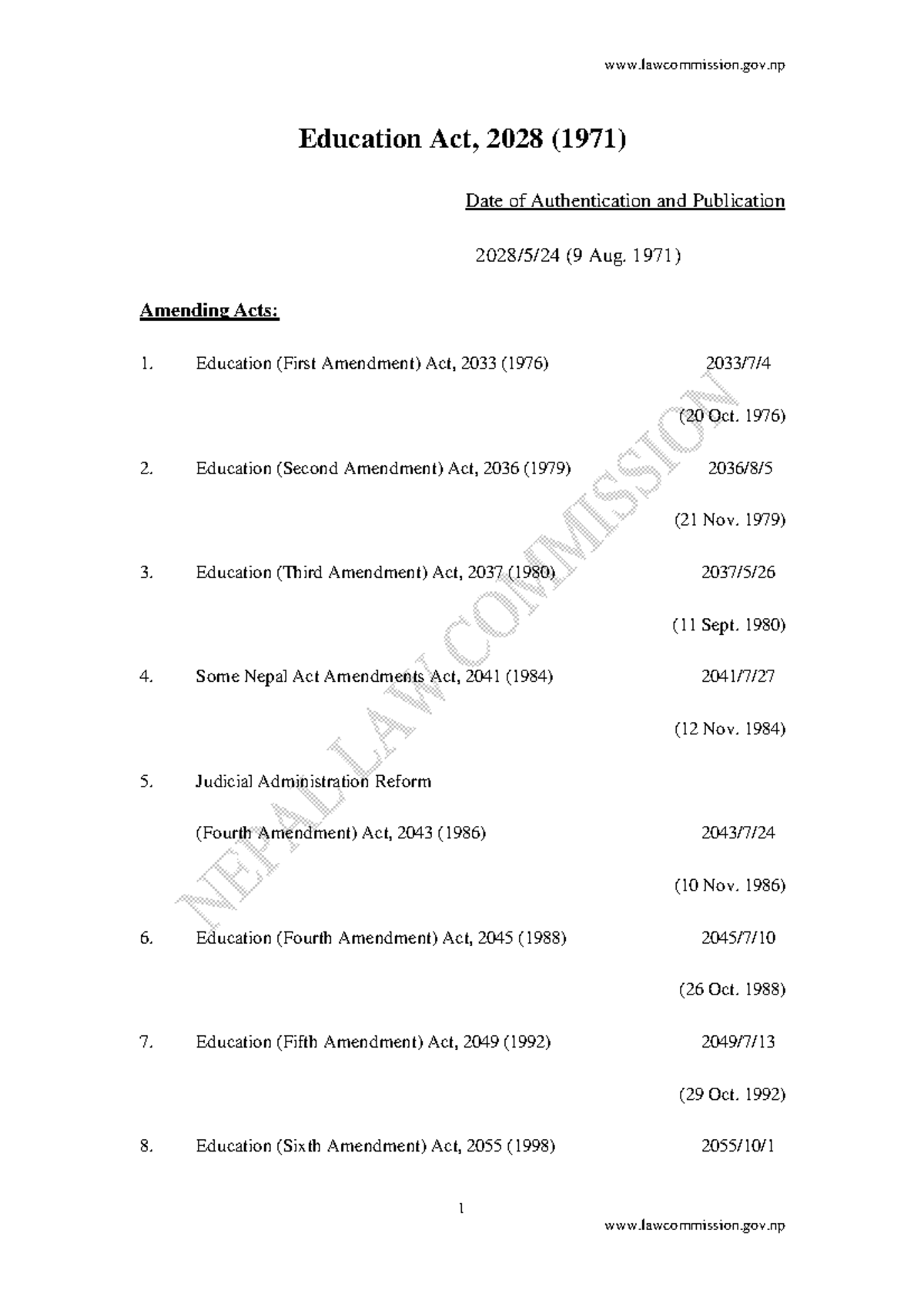 Education Act, 2028 (1971) - Comprehensive Overview and Amendments ...