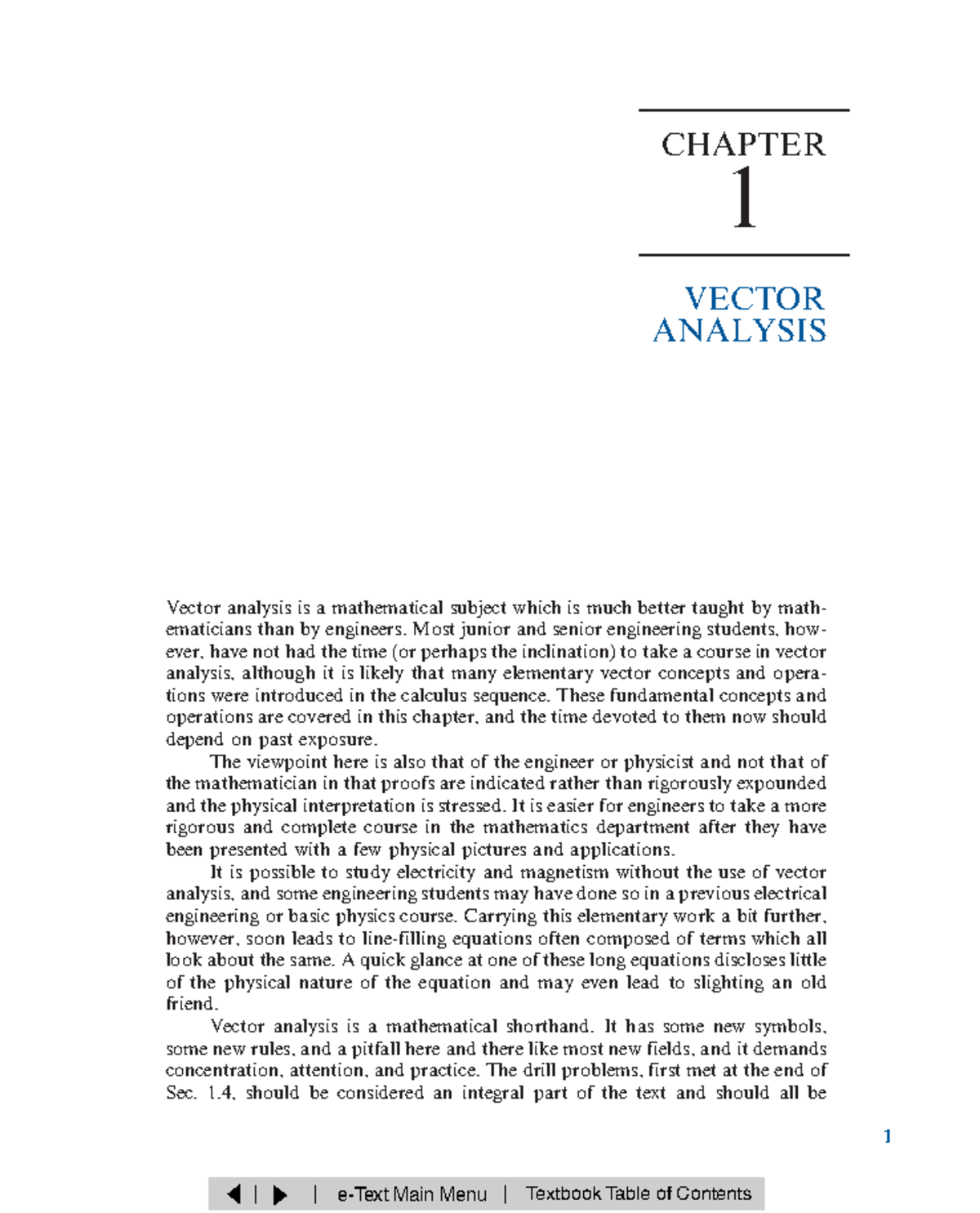 Chapt 01 - Ch1 - CHAPTER 1 VECTOR ANALYSIS Vector analysis is a ...