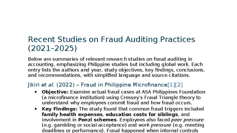 Recent Studies on Fraud Auditing Practices (2021-2025) - Studocu