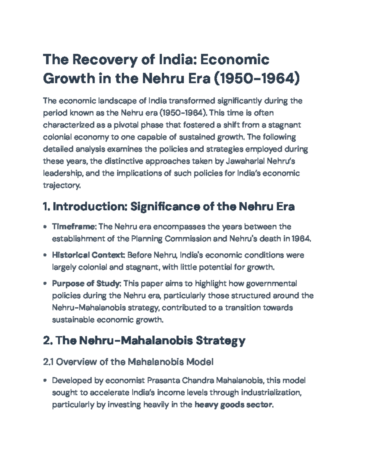 The Recovery of India: Economic Growth Strategies in Nehru Era (1950 ...