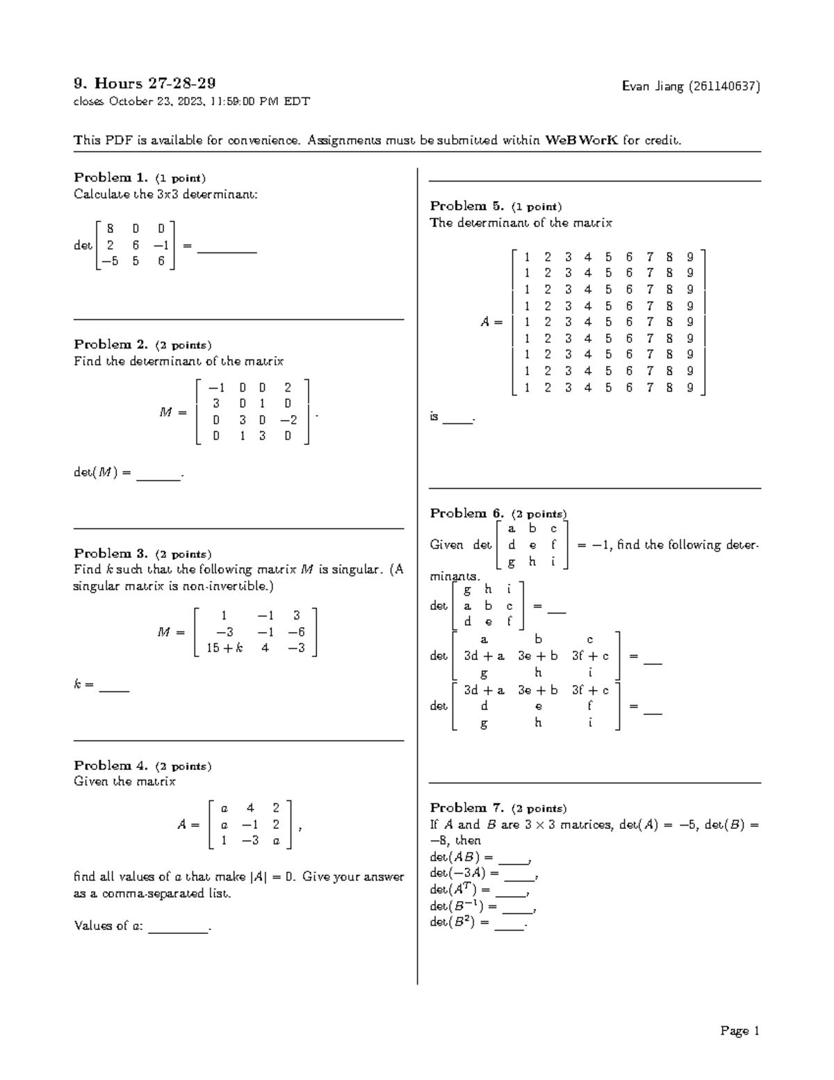 MATH133 FALL2023.261140637 - 9. Hours 27-28- closes October 23, 2023 ...