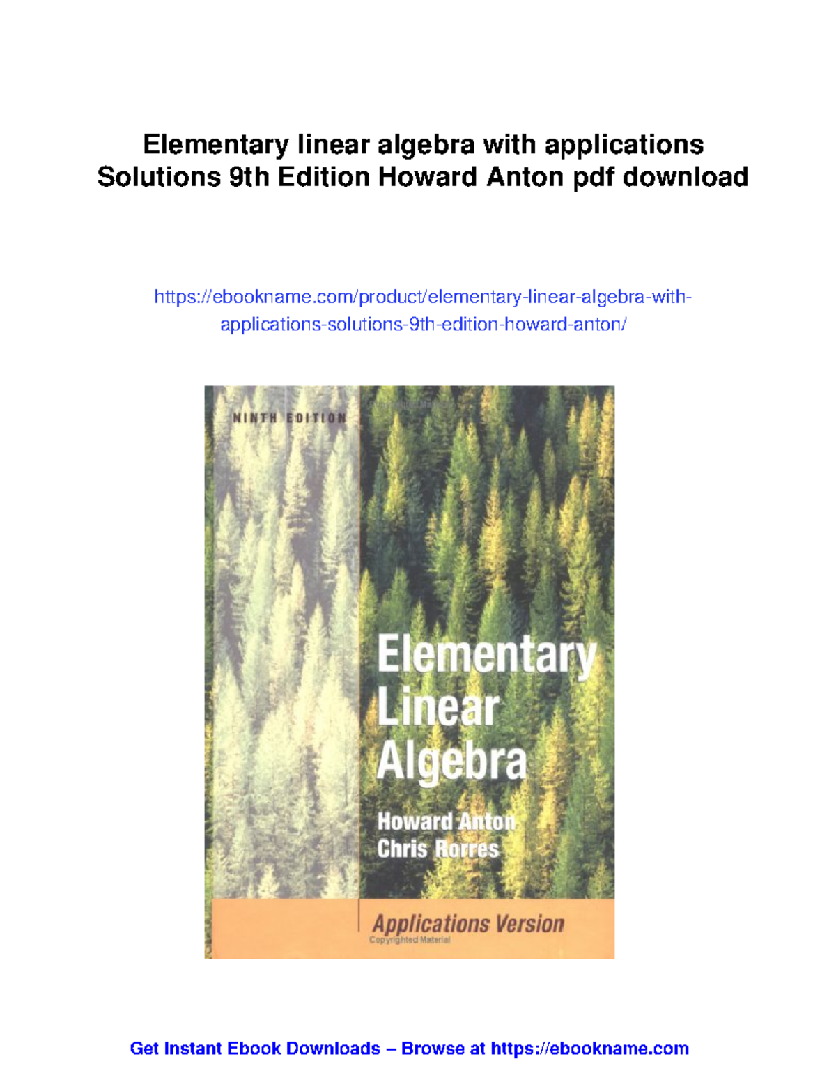 Elementary Linear Algebra with Applications Solutions Manual 9th Ed ...