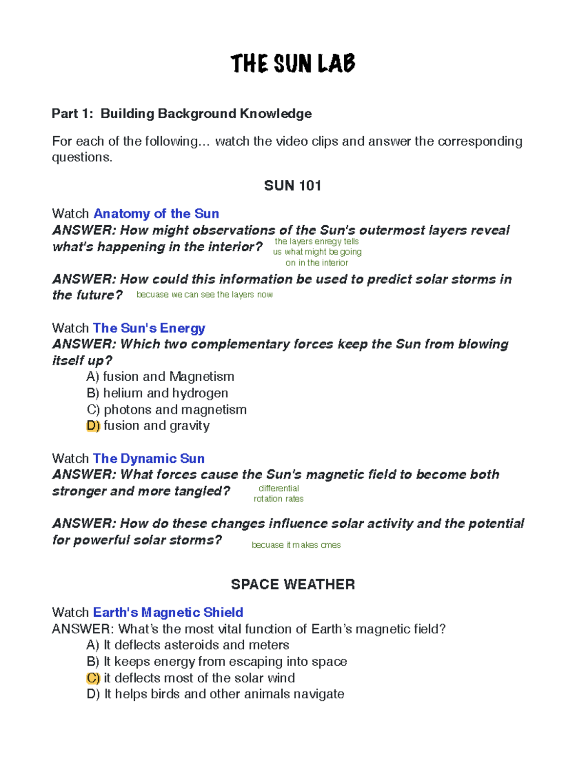 NOVA SUN LAB (PBS): Understanding Solar Dynamics & Weather - Studocu