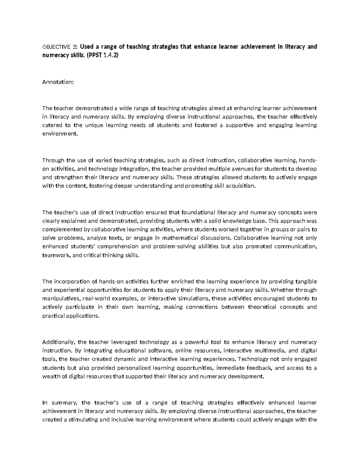 Enhancing Literacy and Numeracy Skills: Objective 2 RPMS Guide - Studocu