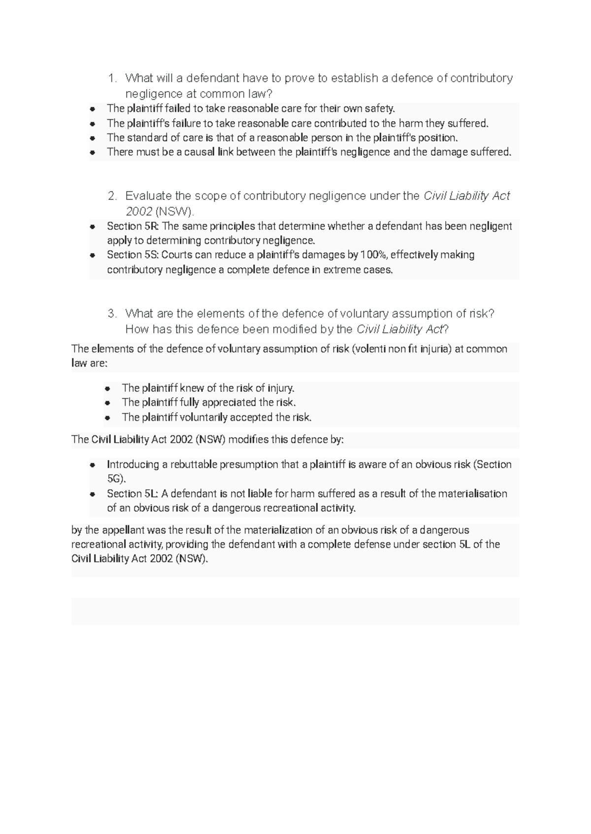 Torts Wk 8: Evaluating Contributory Negligence & Voluntary Assumption ...