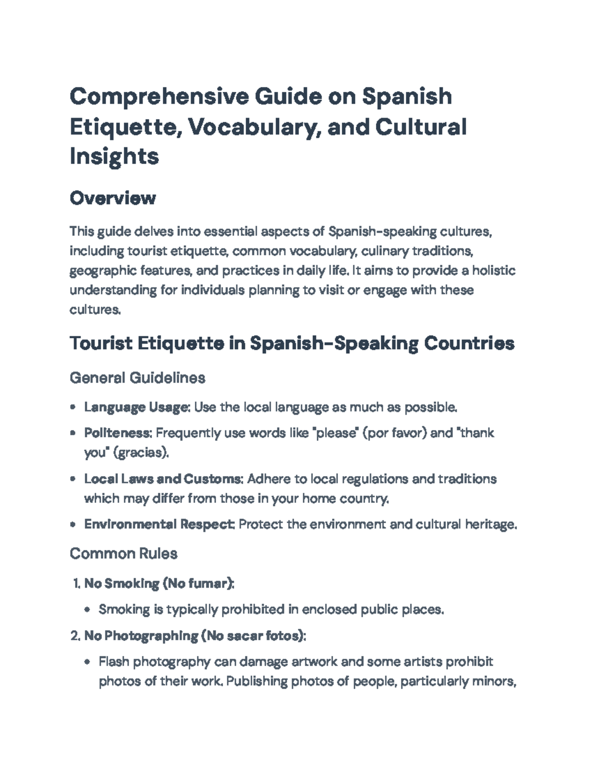 Comprehensive Guide on Spanish Etiquette, Culture, and Vocabulary ...