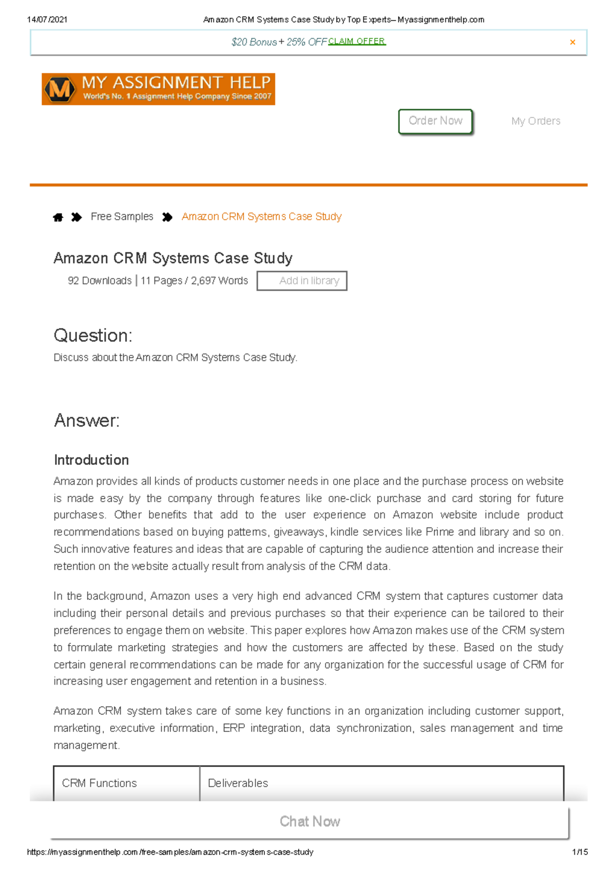 Amazon CRM Systems Case Study by Top Experts– Myassignmenthelp - $20 ...