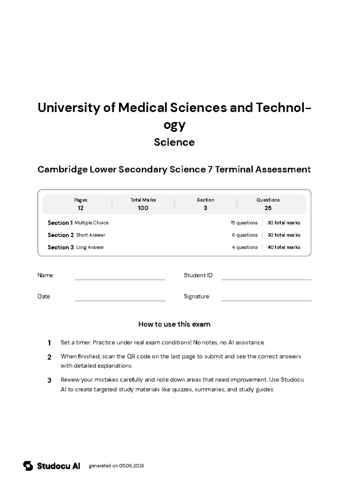 Cambridge Lower Secondary Science 7 Terminal Assessment - Studocu