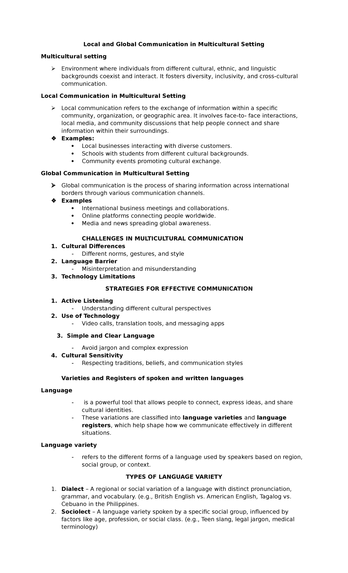 Local and Global Communication in Multicultural Settings: A ...