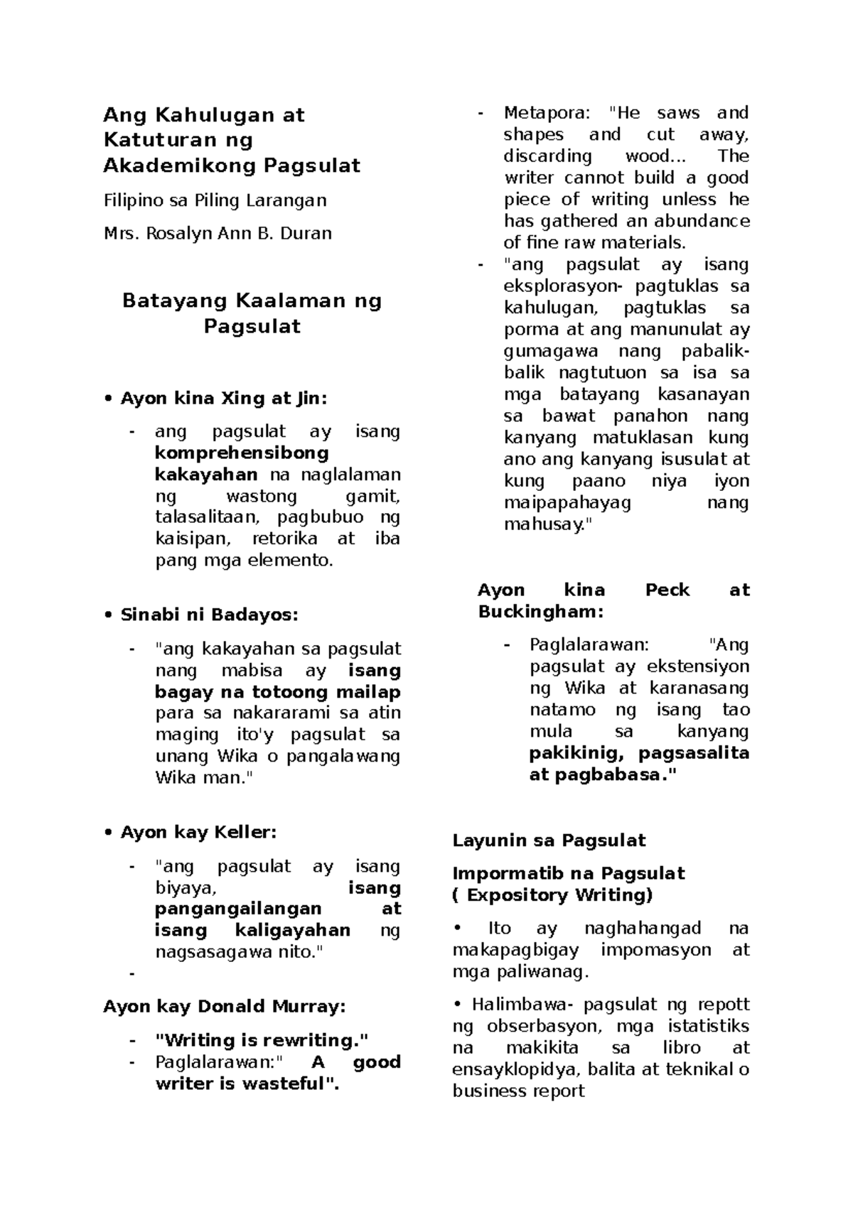 Akademikong Pagsulat: Kahulugan at Kahalagahan sa Filipino sa Piling ...