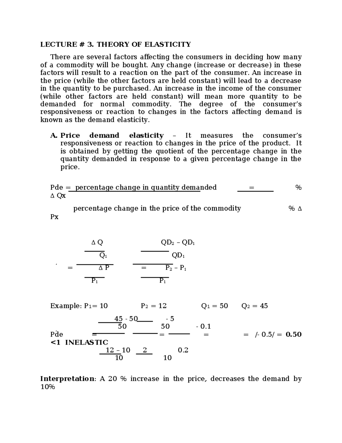 LECTURE 3: DEMAND ELASTICITY AND CONSUMER BEHAVIOR - Studocu