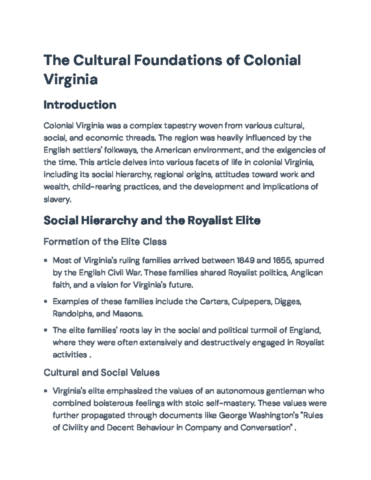 Cultural Foundations of Colonial Virginia: Social Structures & Slavery ...
