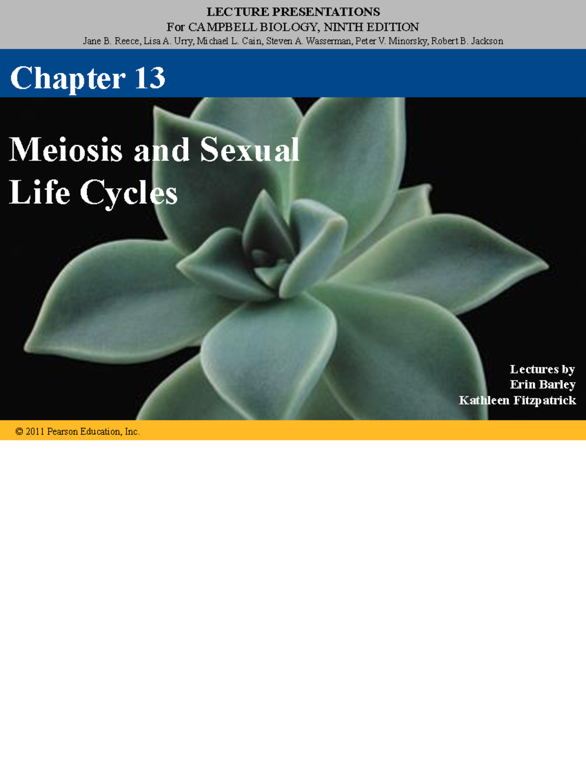 Meiosis and Sexual Life Cycles: Lecture Notes for Campbell Biology ...