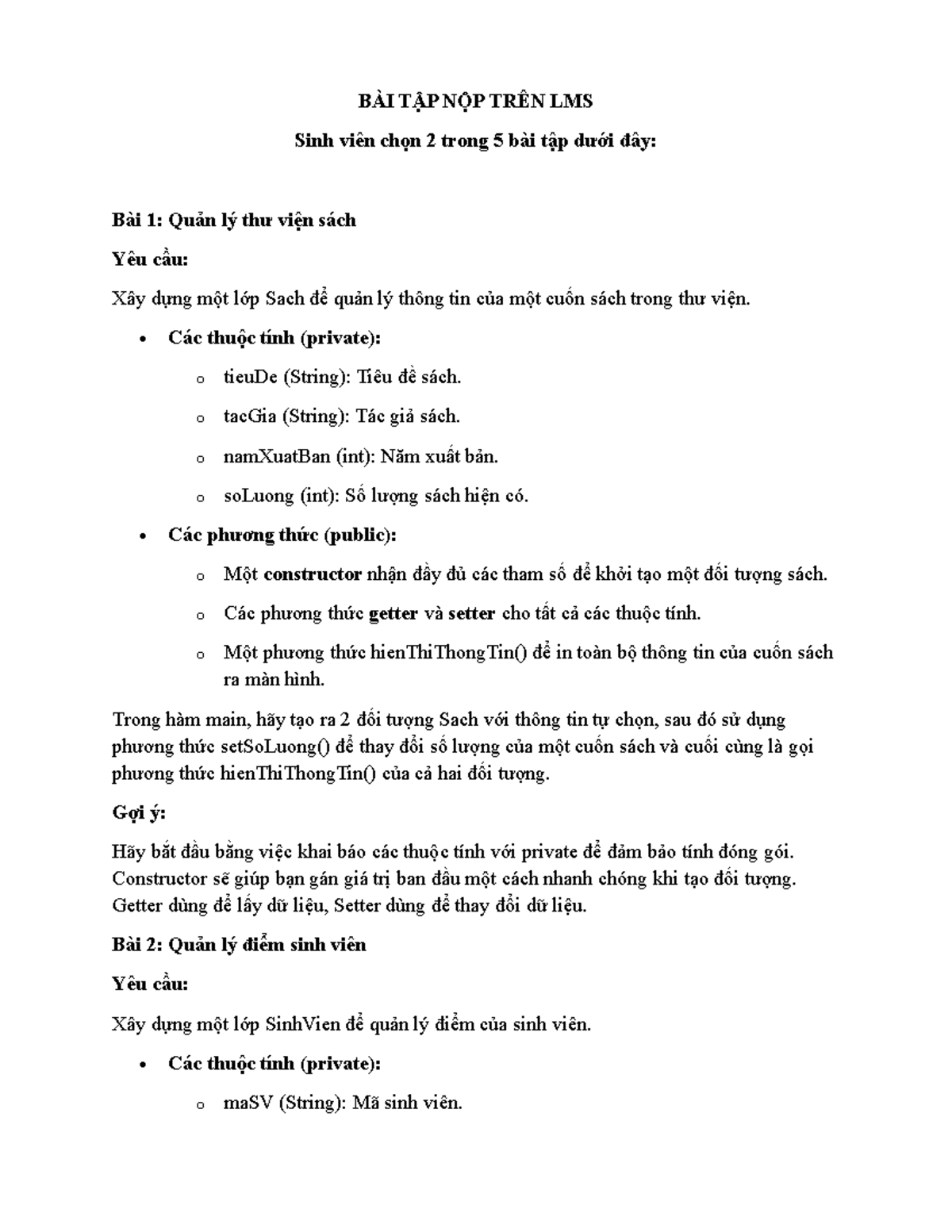 BÀI TẬP LẬP TRÌNH OOP - BT nộp LMS - Studocu