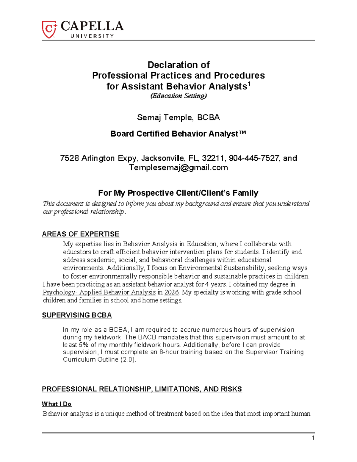 Professional Practice Declaration Template for ABA Assistants - Studocu