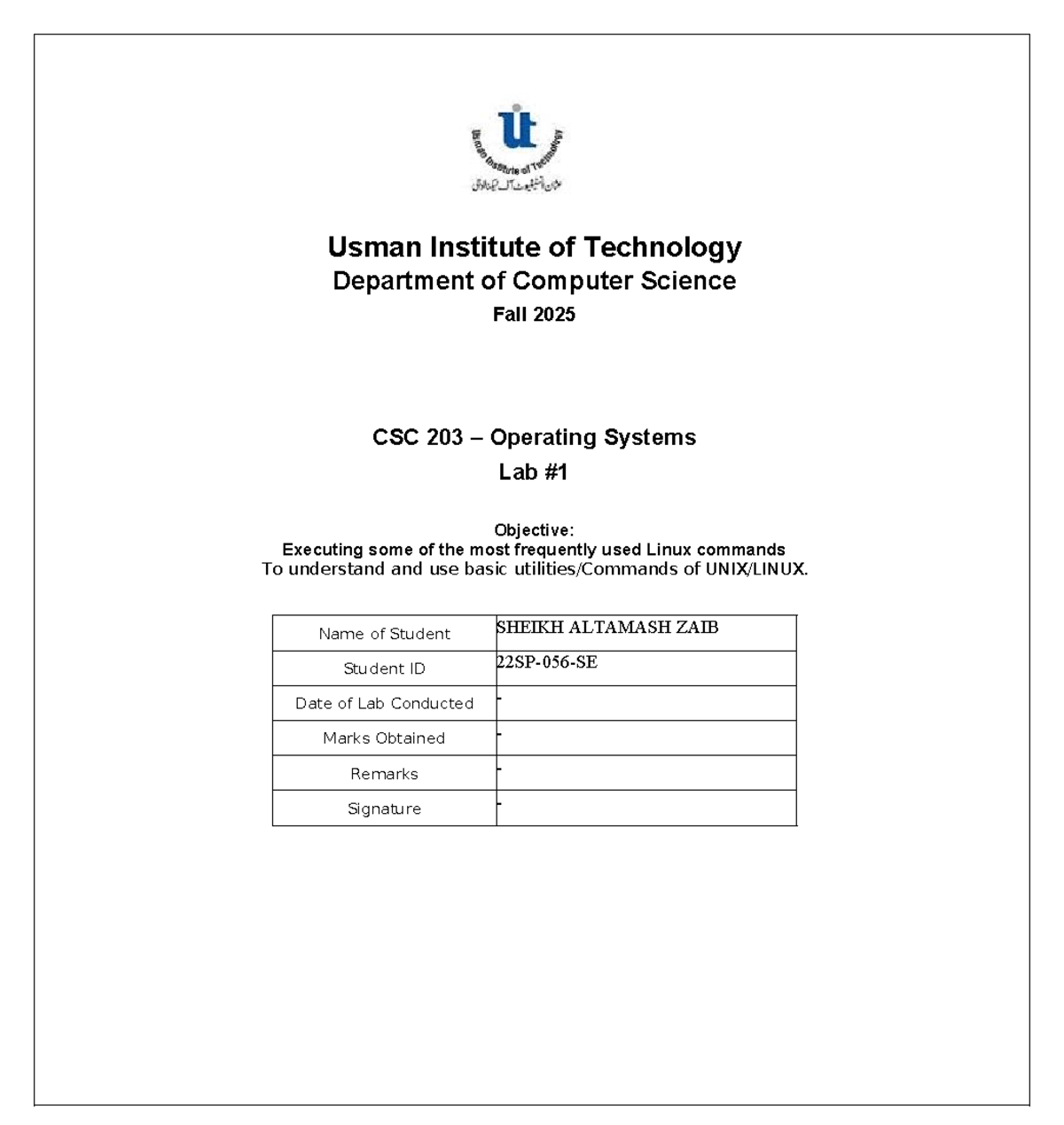 CSC 203 Fall 2025 Lab 1: Linux Commands and Usage Guide - Studocu
