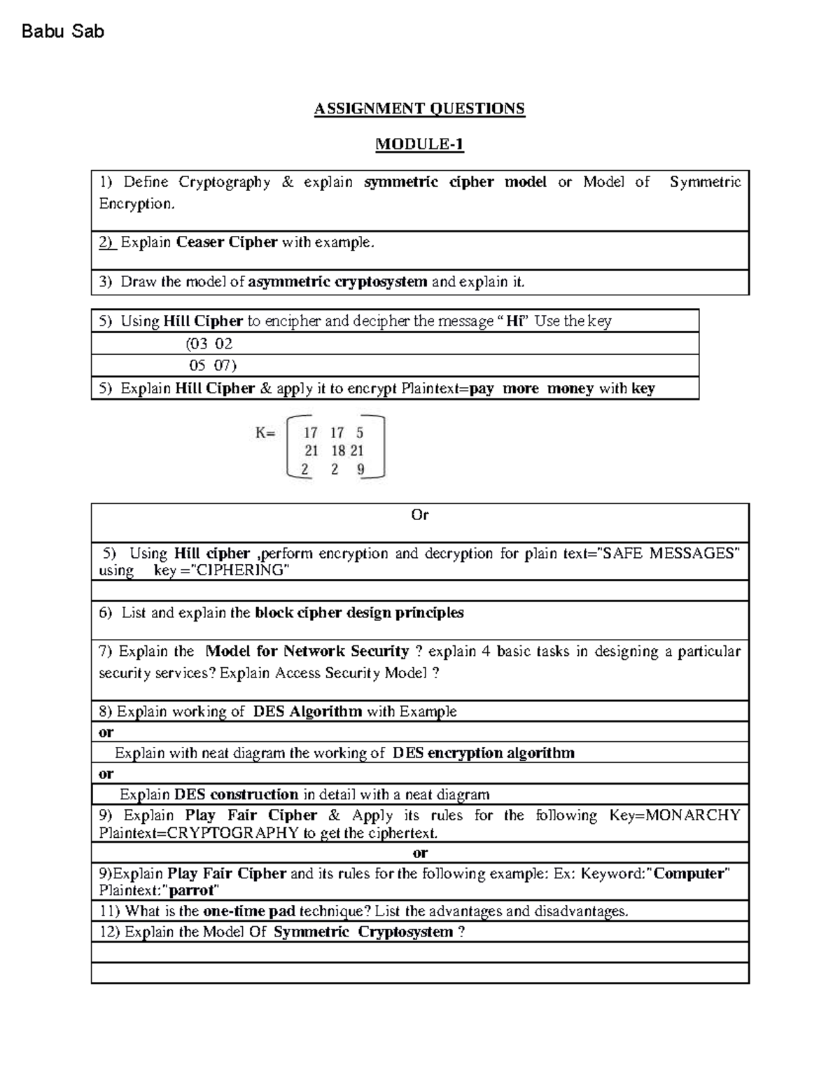 Assignment Questions - Module 1 JITD: Cryptography & Security Models ...