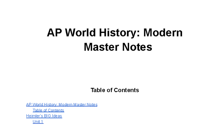 AP World History: Modern Master Notes Overview and Key Concepts - Studocu