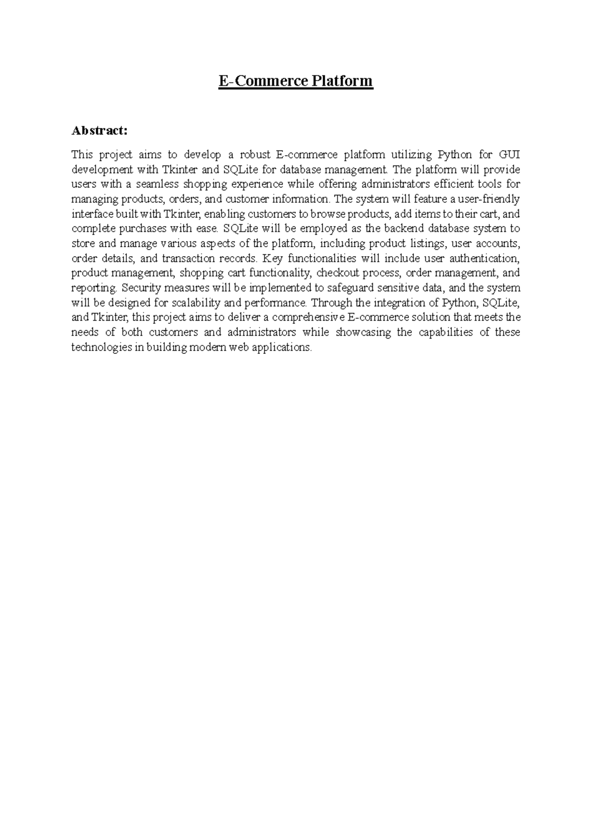 DBMS Project Report: E-Commerce Platform Development with Python - Studocu