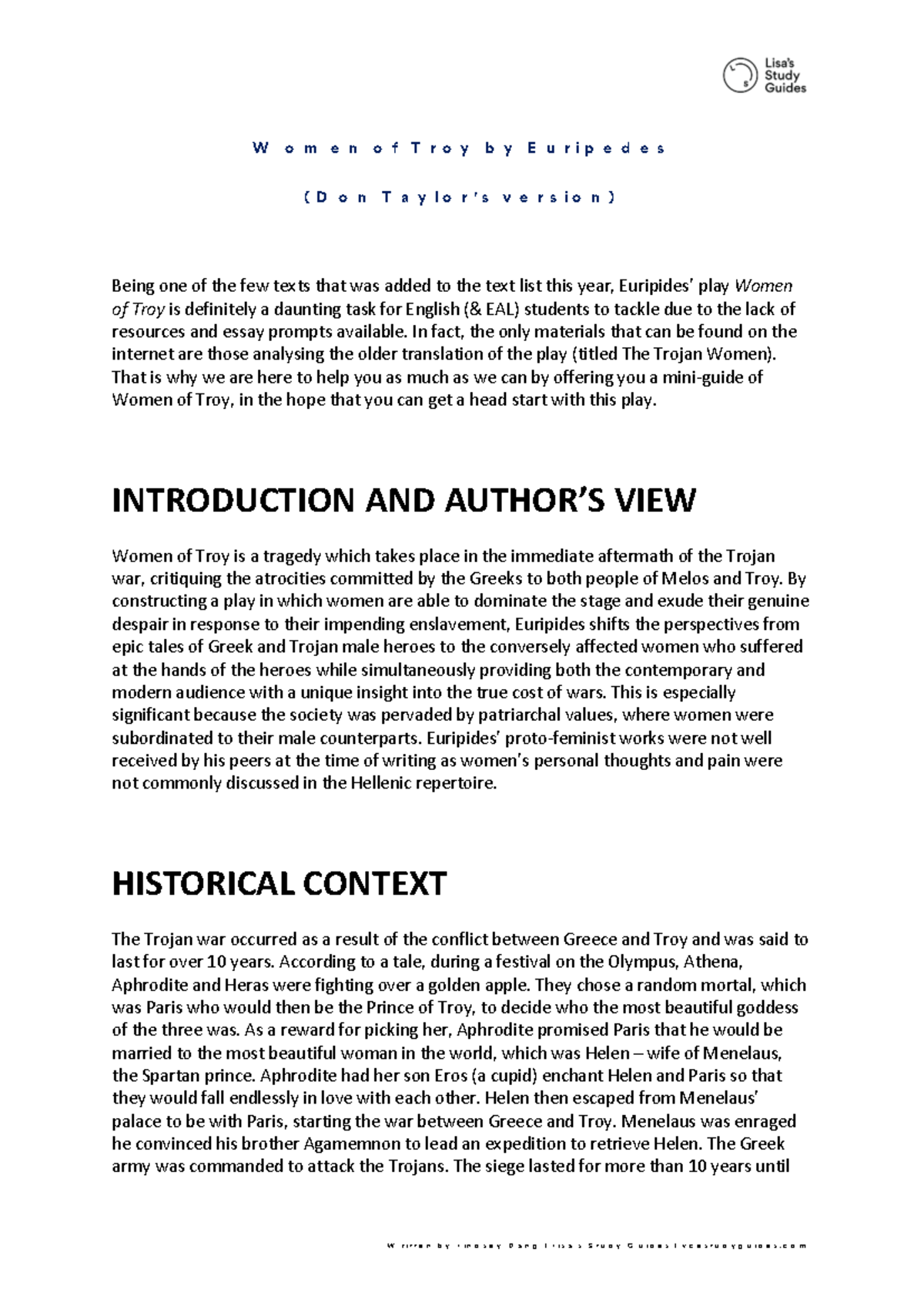 Women of Troy (EAL) Study Guide: Insights & Analysis - Studocu