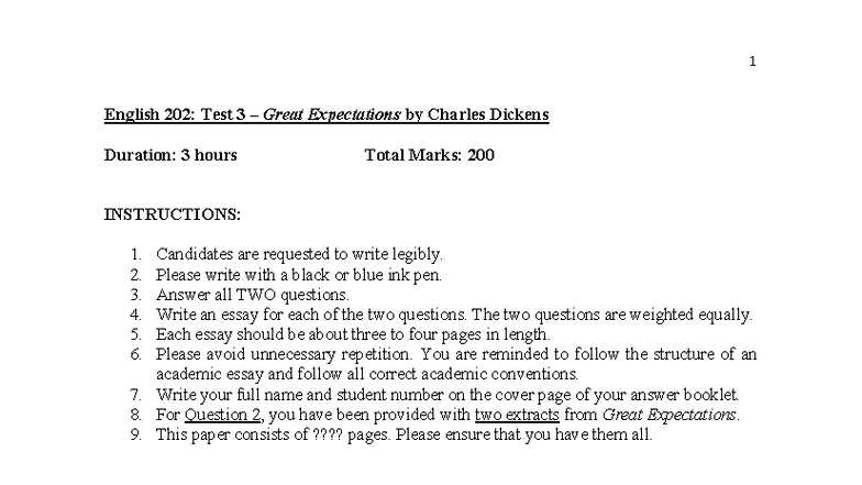 English 202: Test 3 - Character Analysis in Great Expectations - Studocu