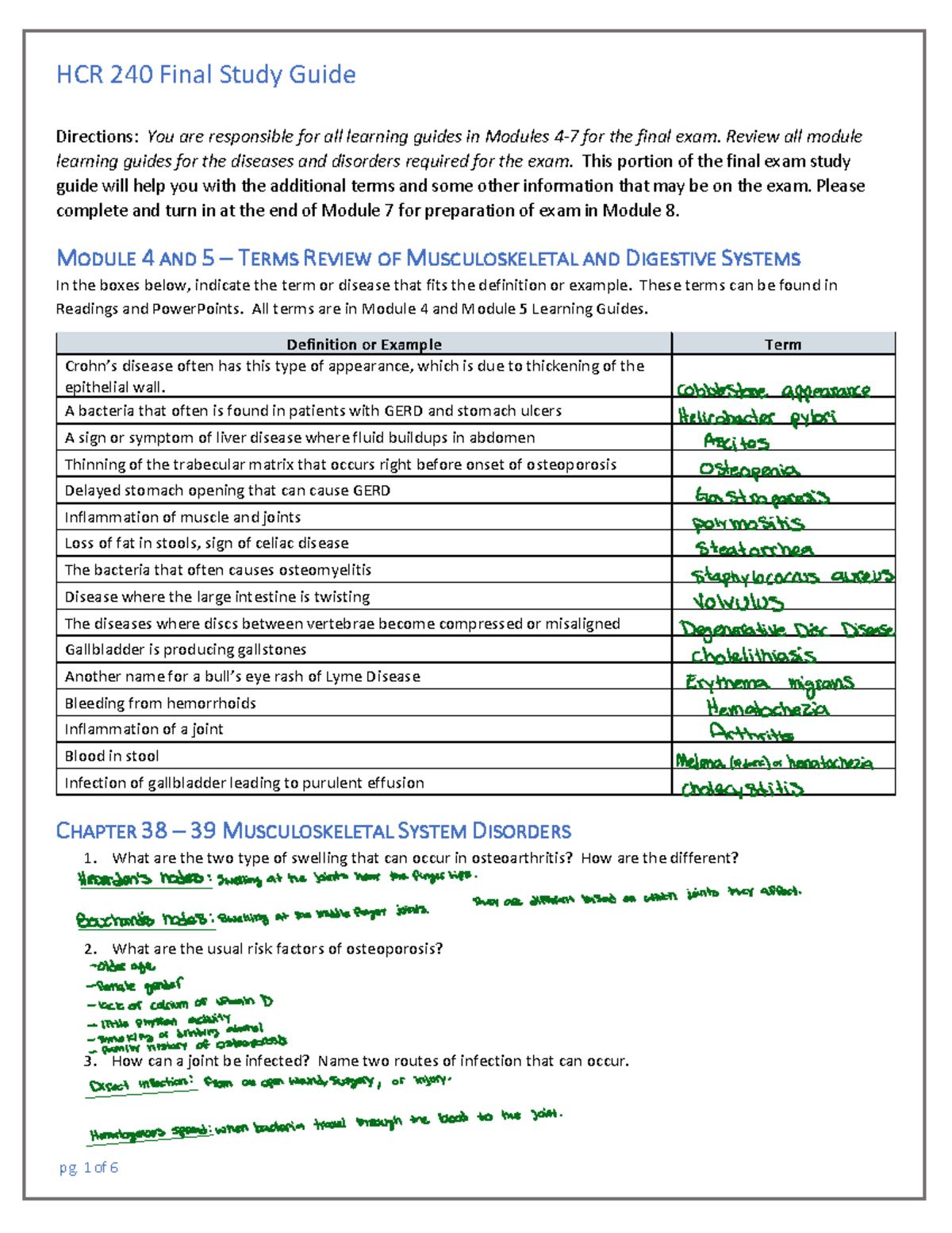HCR 240 Final Exam Study Guide: Key Terms and Concepts Review - Studocu