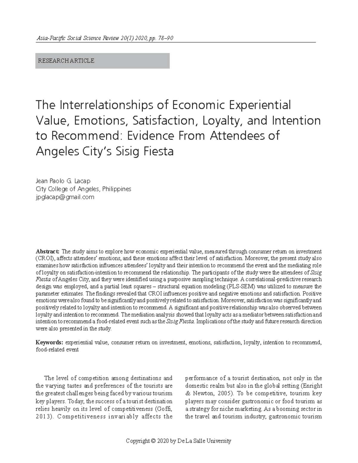 The Interrelationships of Economic Experiential Value and Satisfaction ...