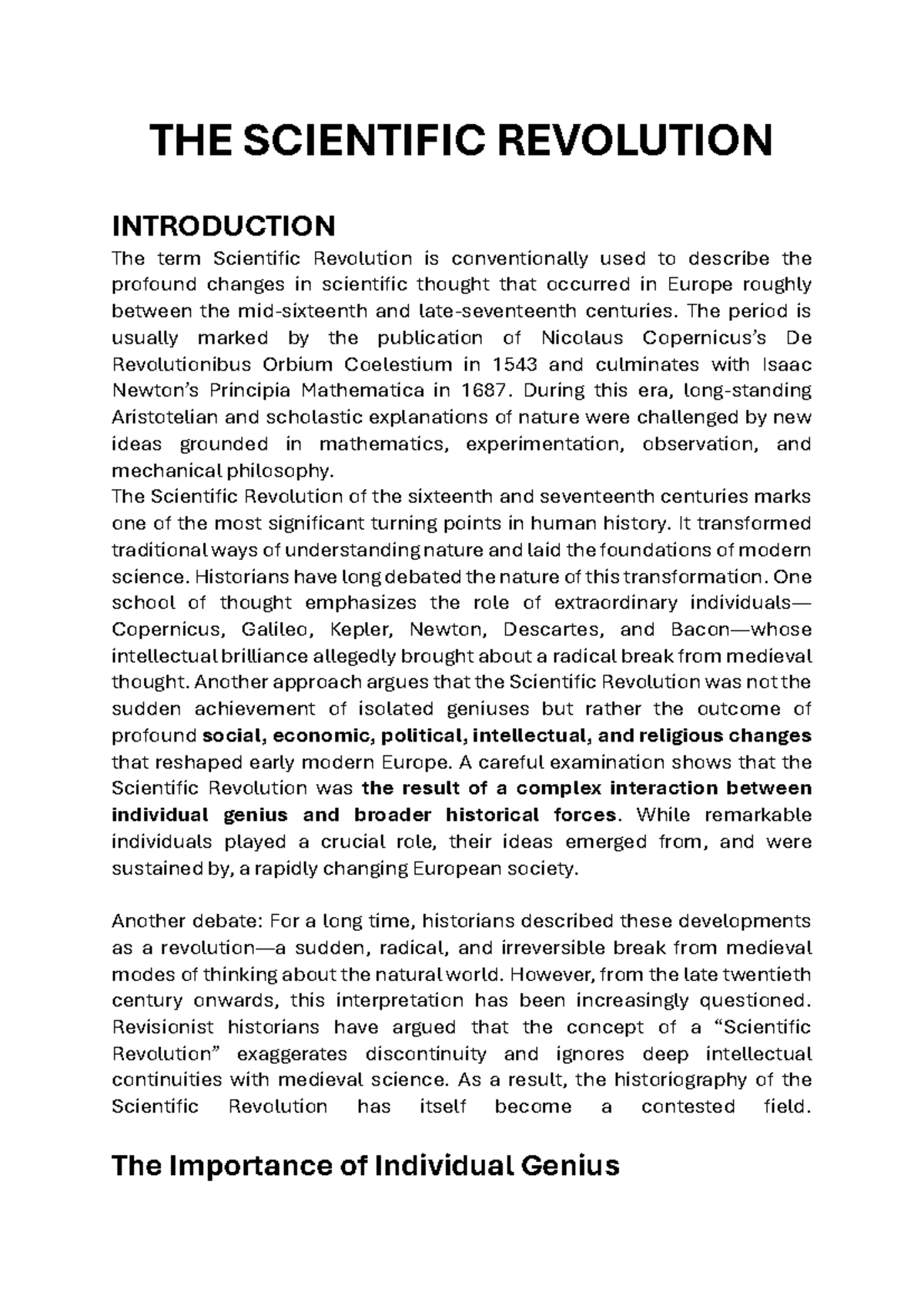 HIST 201: The Scientific Revolution - Key Developments and Debates ...