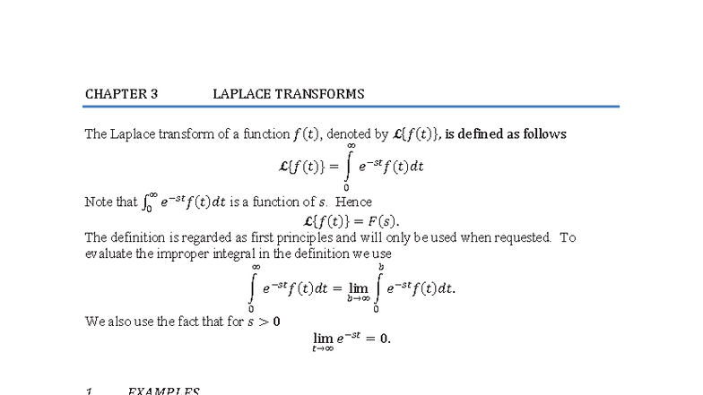 CHAPTER 3: LAPLACE TRANSFORMS - Electrical Engineering Concepts - Studocu