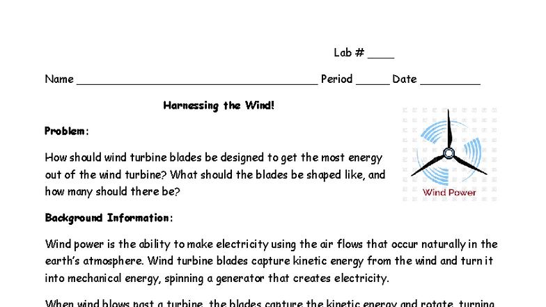 Harnessing the Wind: Lab Practice for Energy Efficiency - Studocu