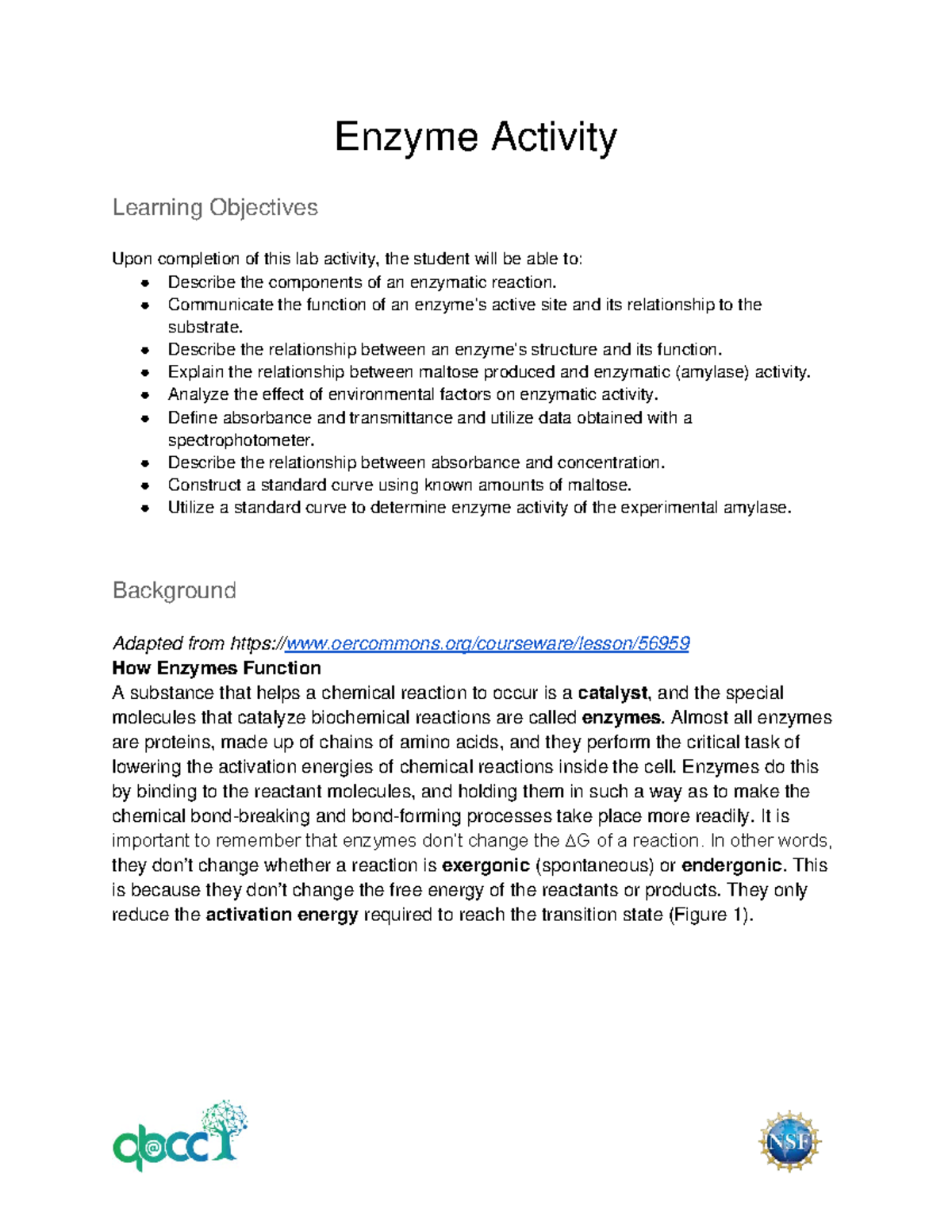 Enzyme Activity-7421 - Enzyme Activity Learning Objectives Upon ...