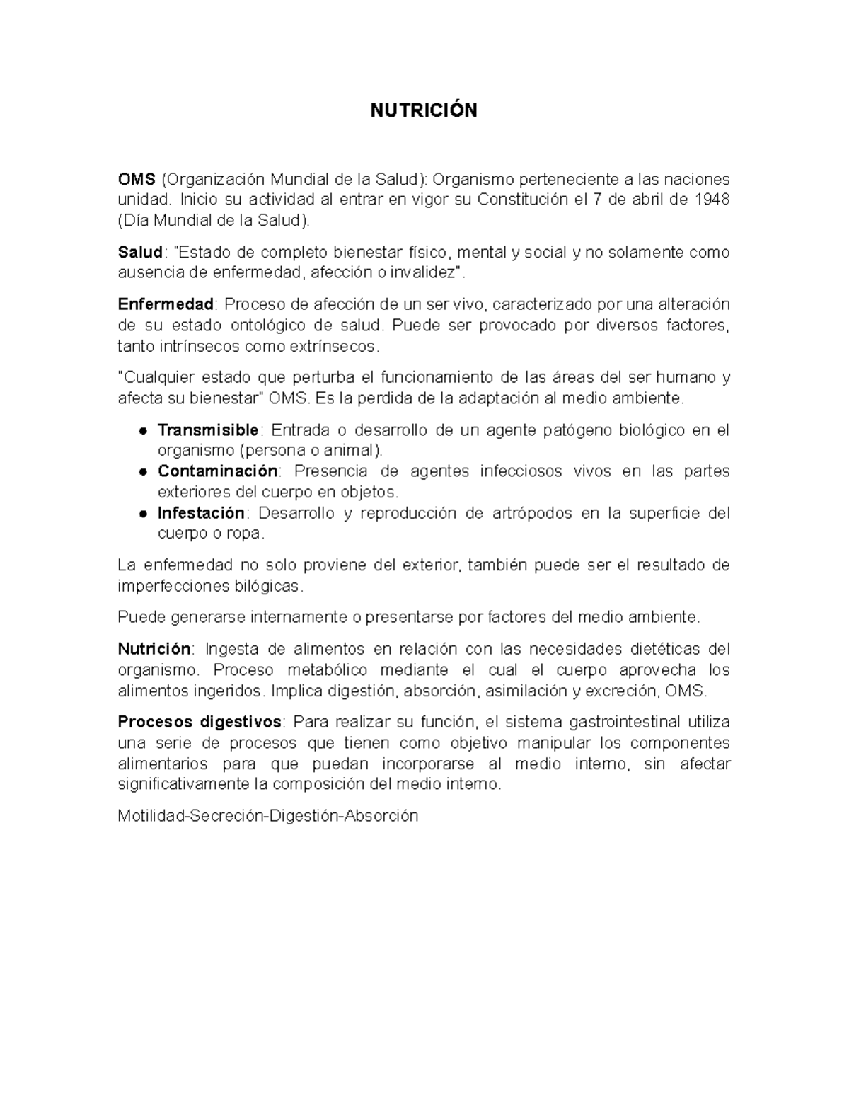Guía de Estudio para el 1er Parcial de Nutriología (NUTRICIÓN OMS ...