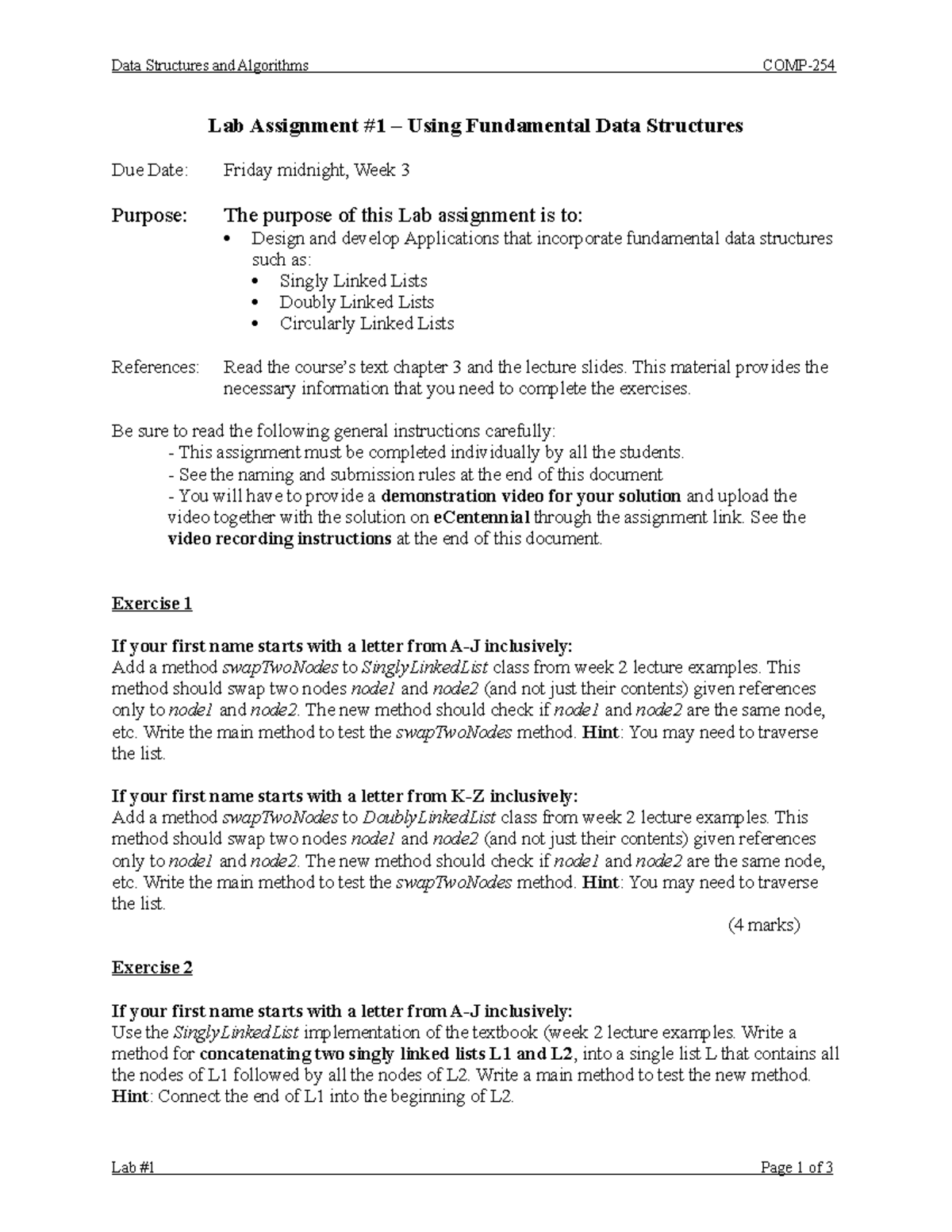 Lab Assignment 1 M21 - Data Structures and Algorithms COMP- Lab Assignment #1 – Using ...
