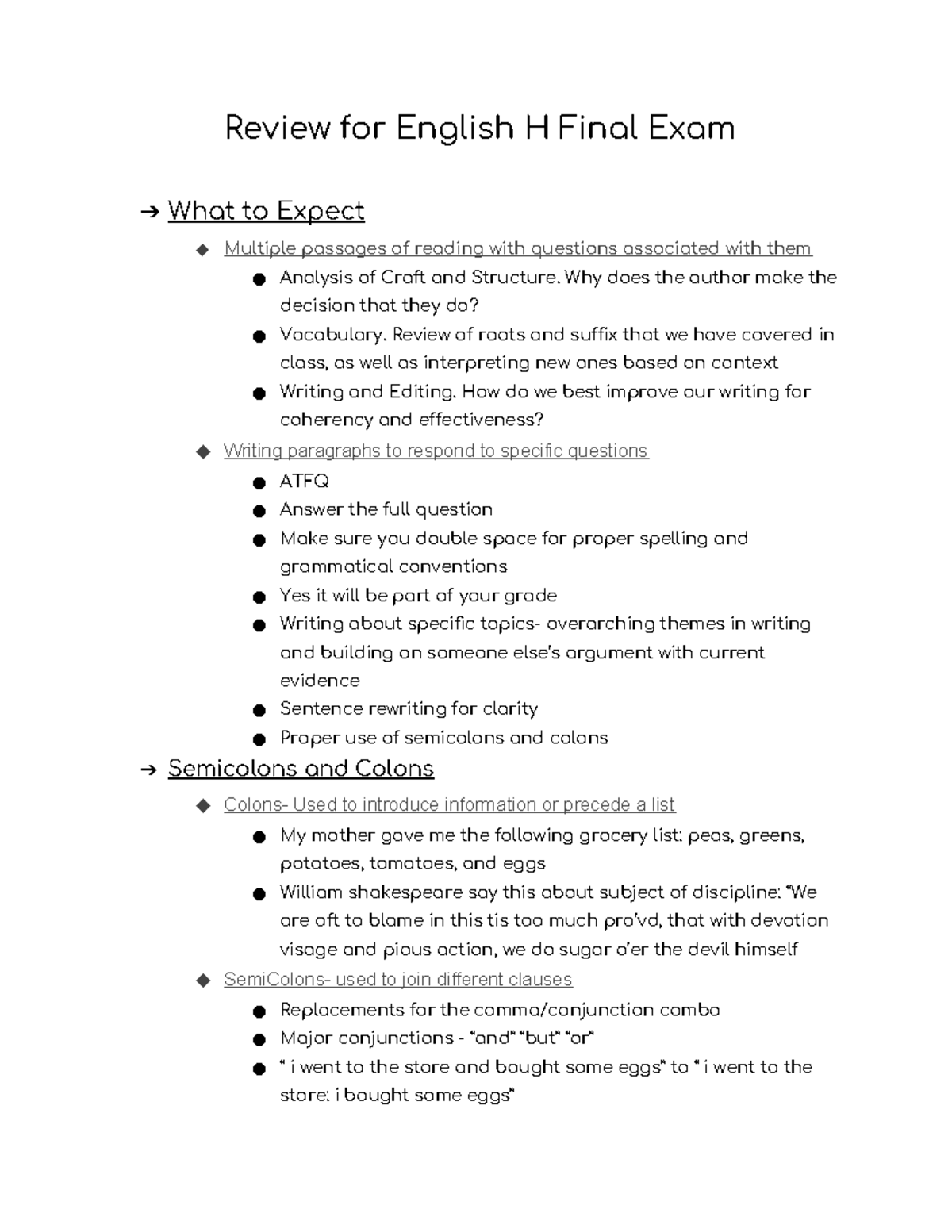 English 9 Honors Final Exam Review: Key Concepts & Writing Tips - Studocu