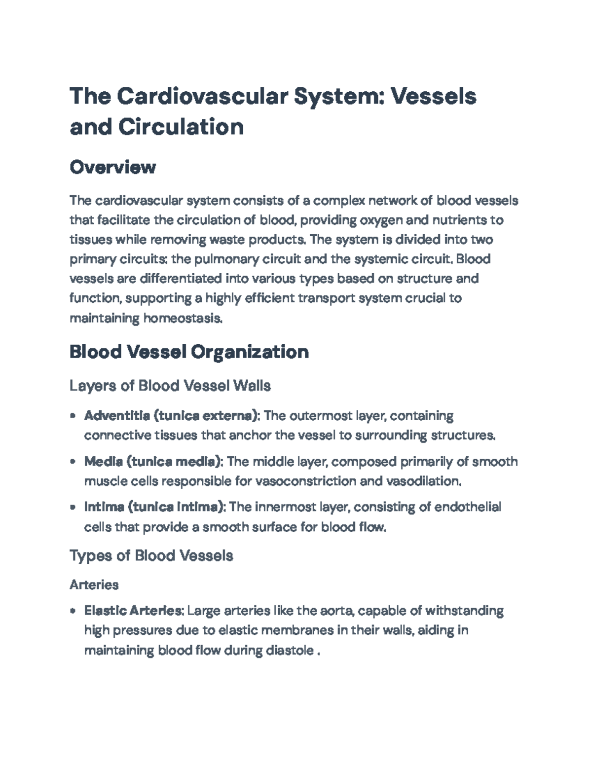 Cardiovascular System Overview: Blood Vessels and Circulation Functions ...