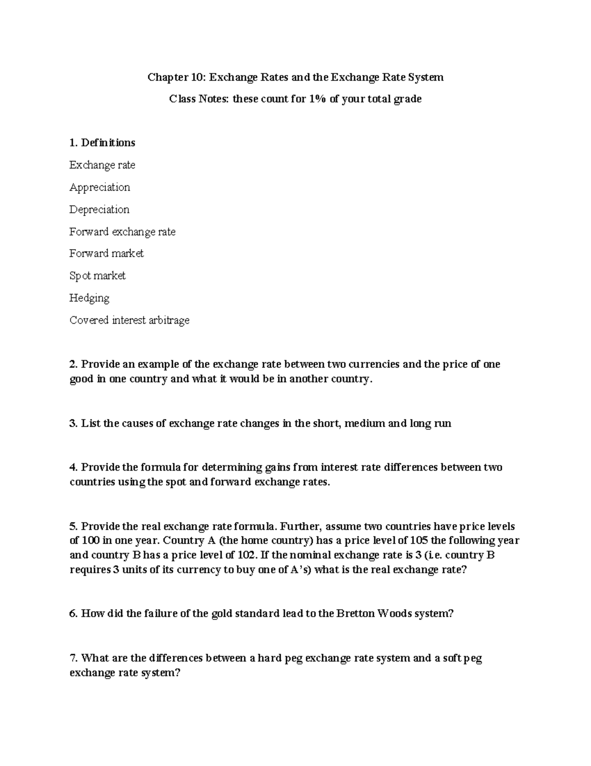 Chapter 10: Exchange Rates & Systems Class Notes (tftf) - Studocu