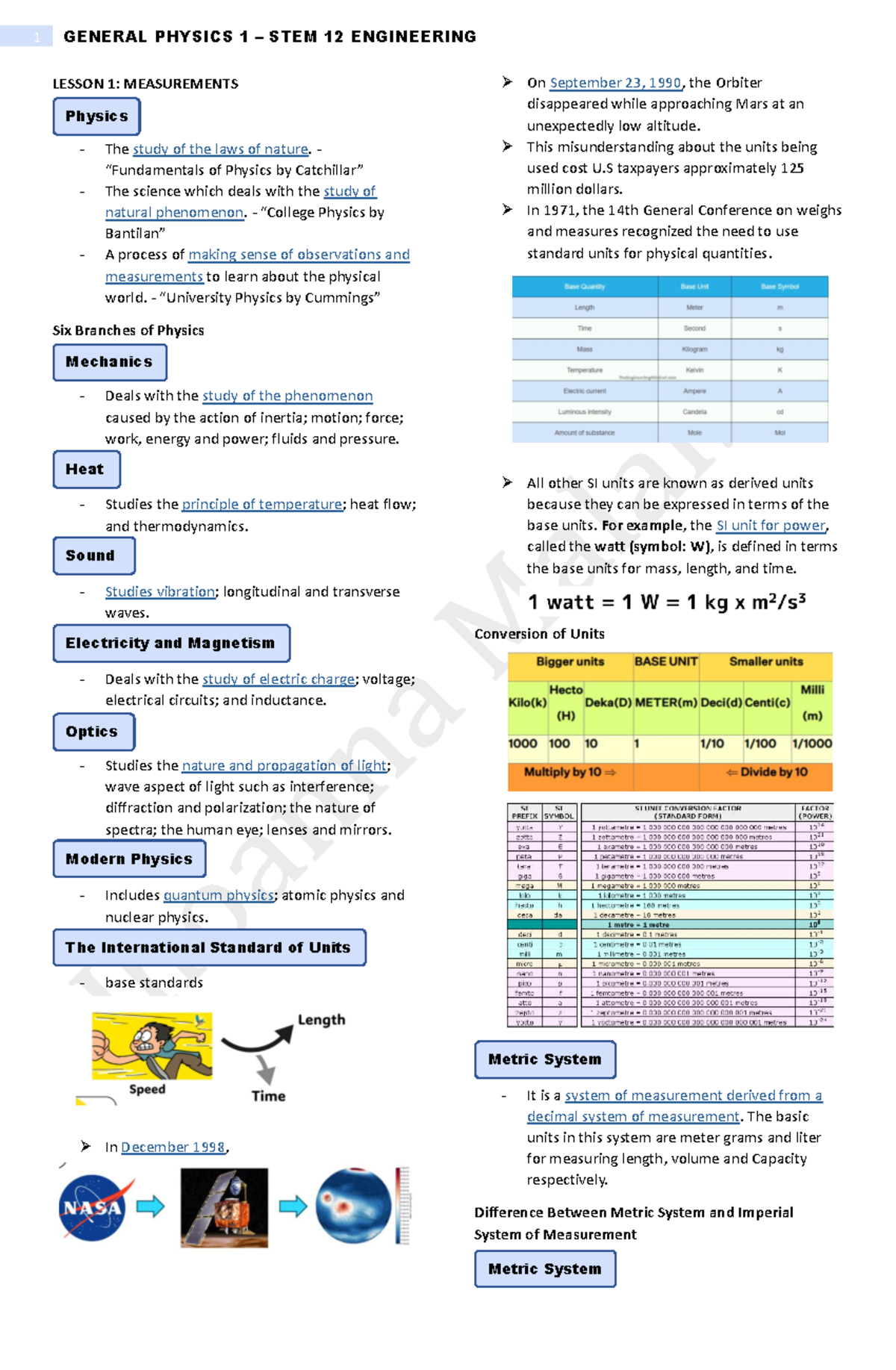 General Physics 1 STEM 12 Engineering Lesson 1: Measurements & Units ...