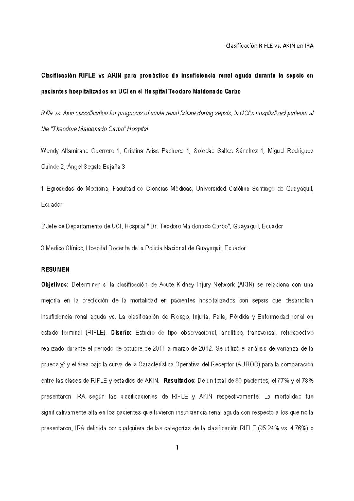 Clasificación Rifle vs AKIN en IRA - Clasificación RIFLE vs AKIN para ...