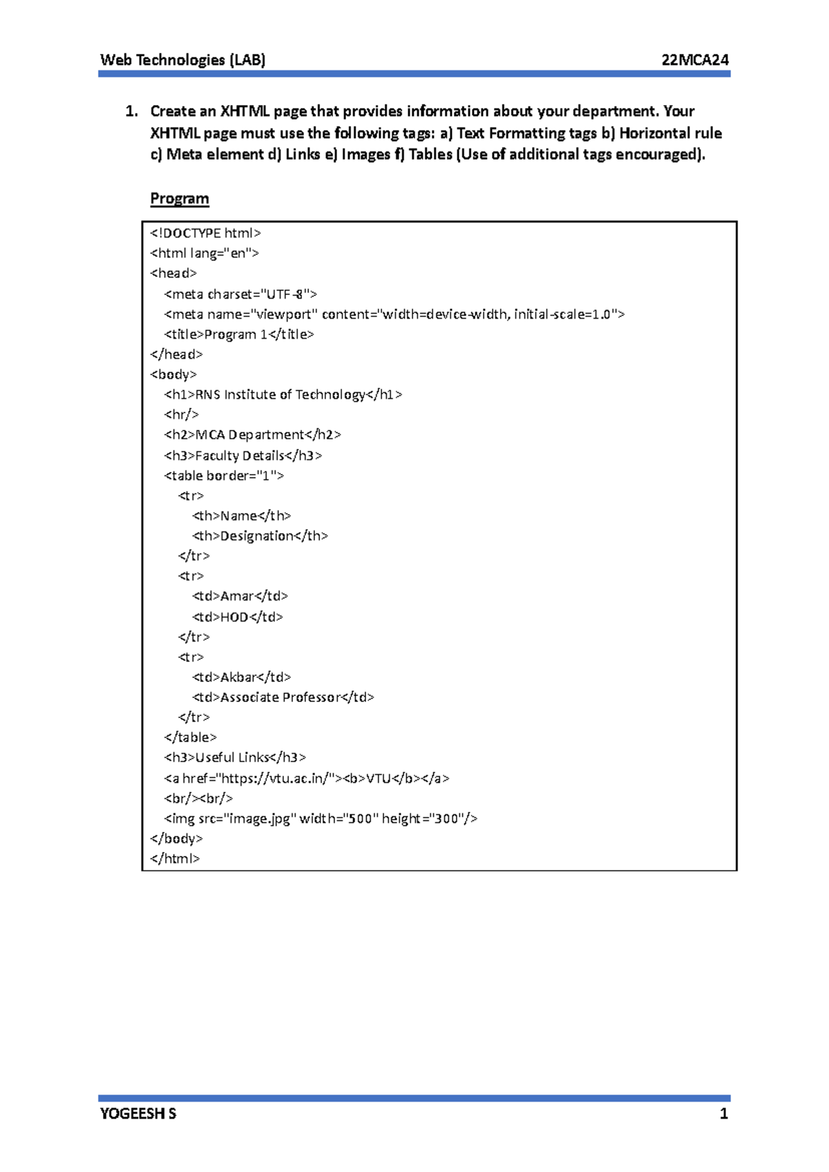 Web Technologies Lab 1 1 Create An Xhtml Page That Provides Information About Your