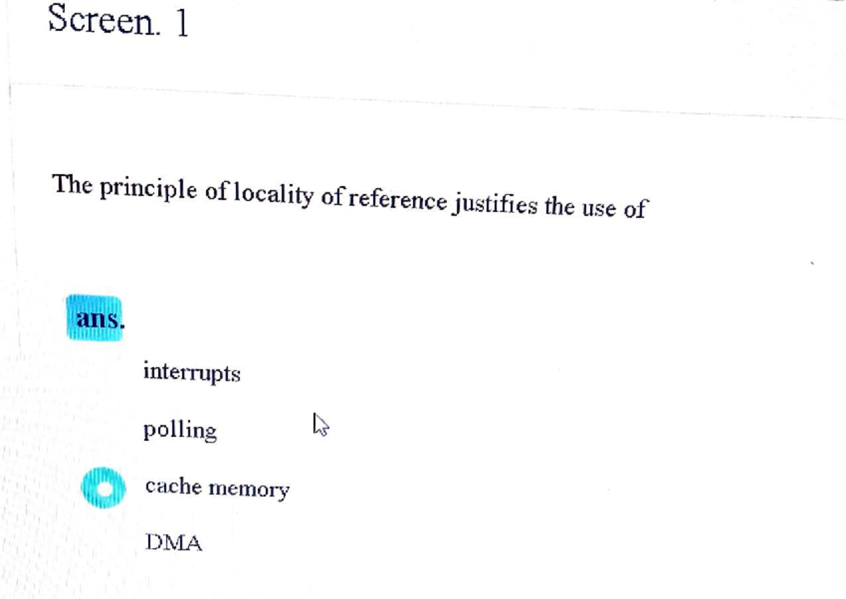 Ca4-COA: MCQ on Cache Memory and Locality of Reference Concepts - Studocu