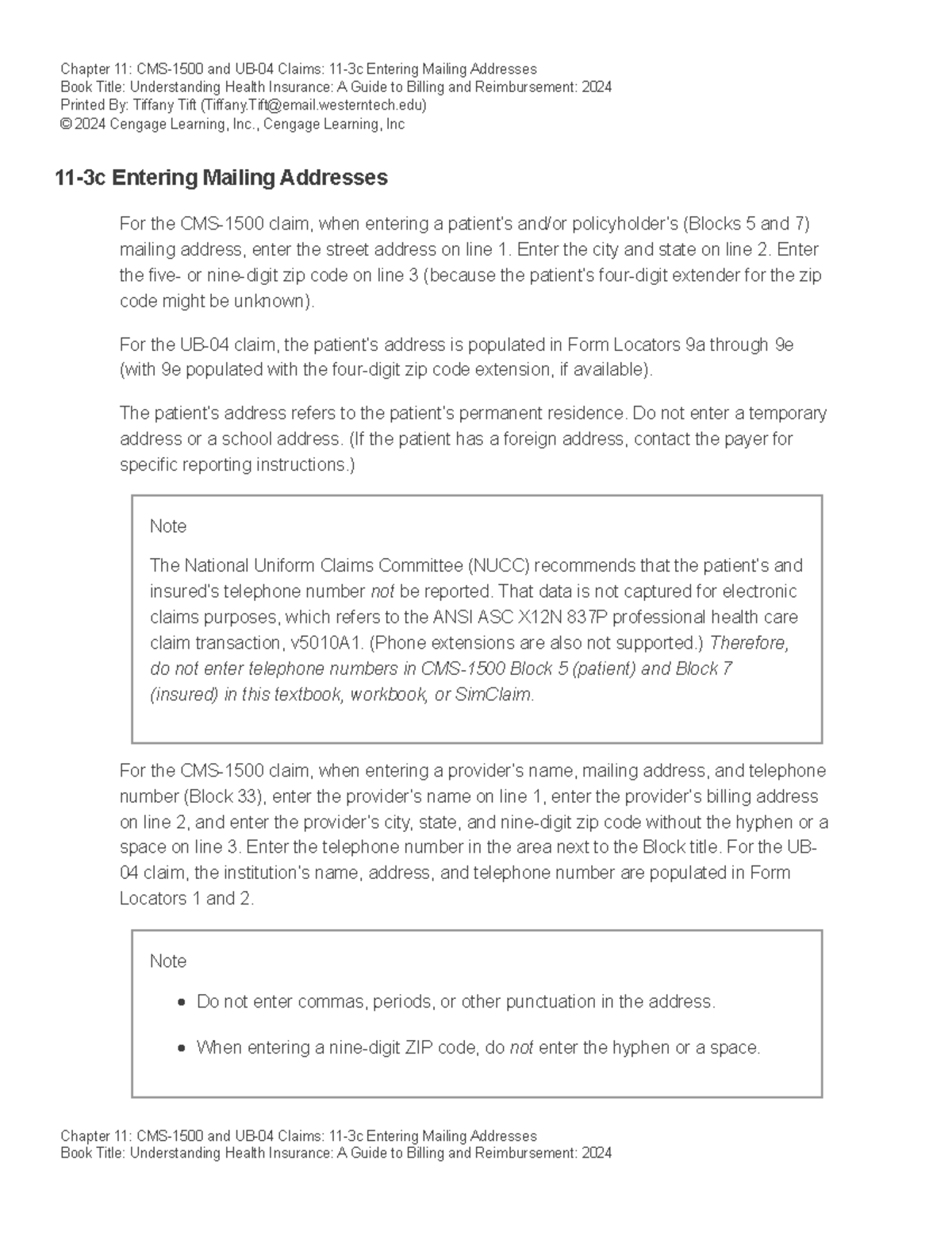 Chapter 11: Entering Mailing Addresses in CMS-1500 & UB-04 Claims - Studocu