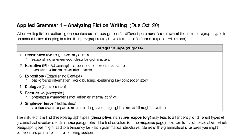 Advanced Grammar 1: Analyzing Fiction Writing Techniques - Studocu