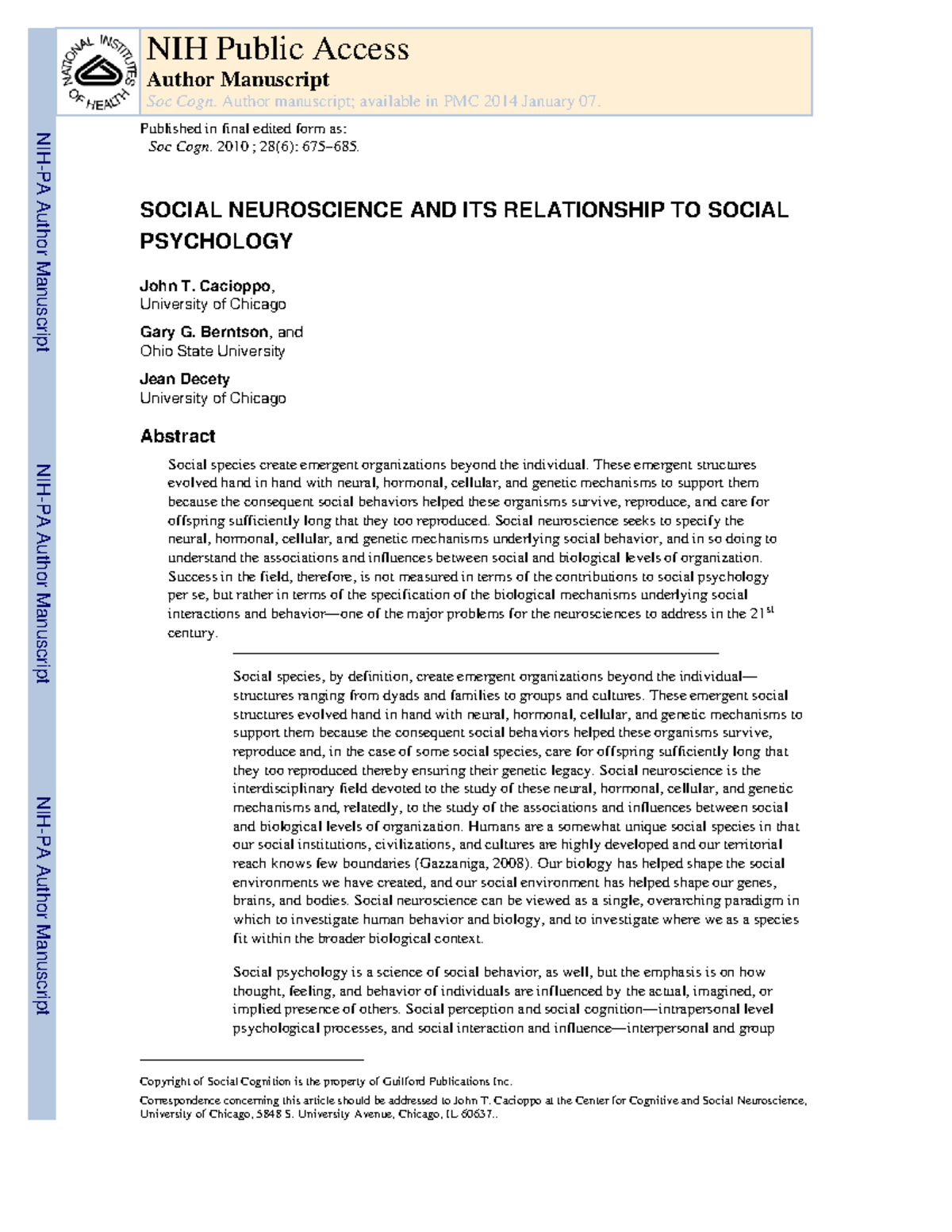 Social Neuroscience and Its Connection to Social Psychology (SOC 101 ...