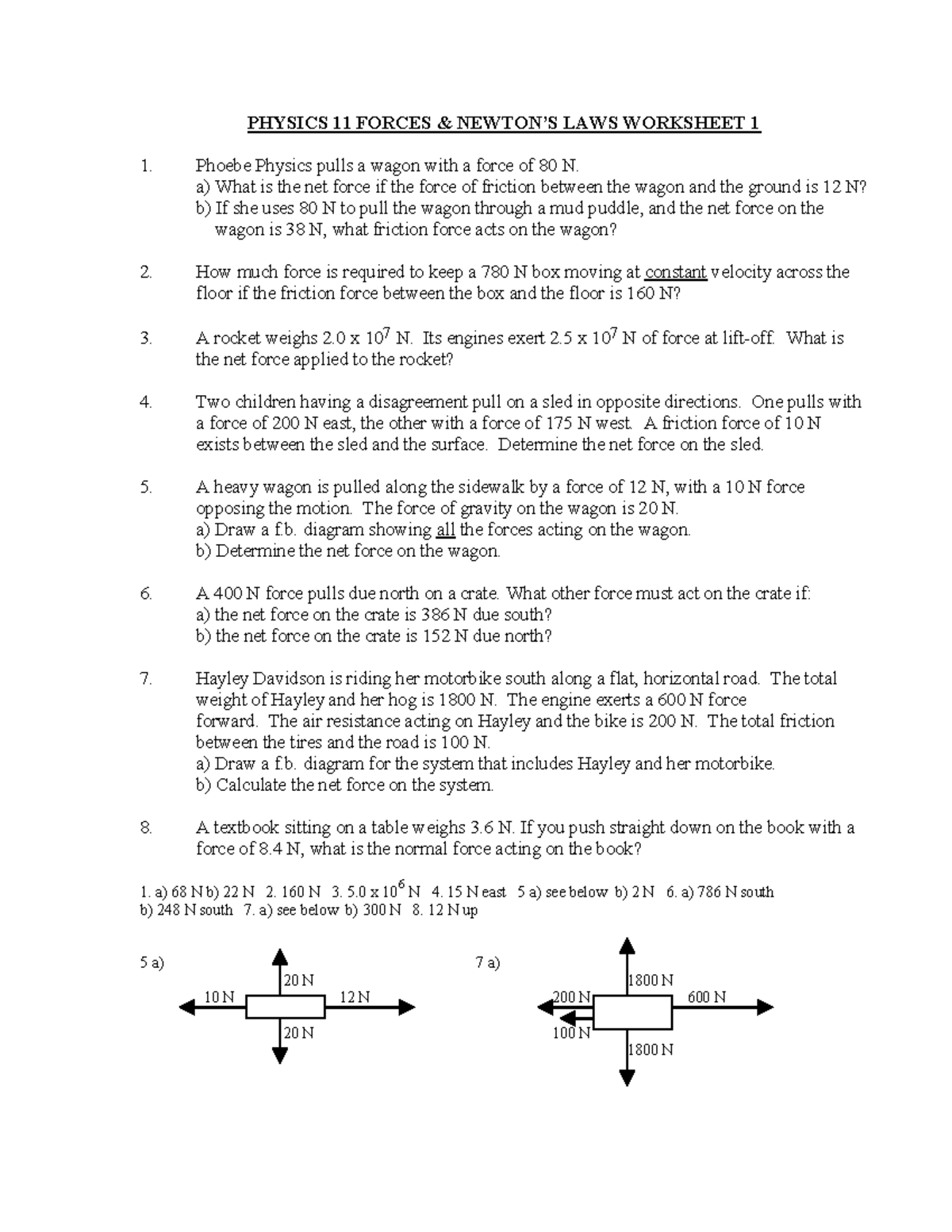 PHYSICS 11 FORCES LAWS WORKSHEET PACKAGE - Studocu