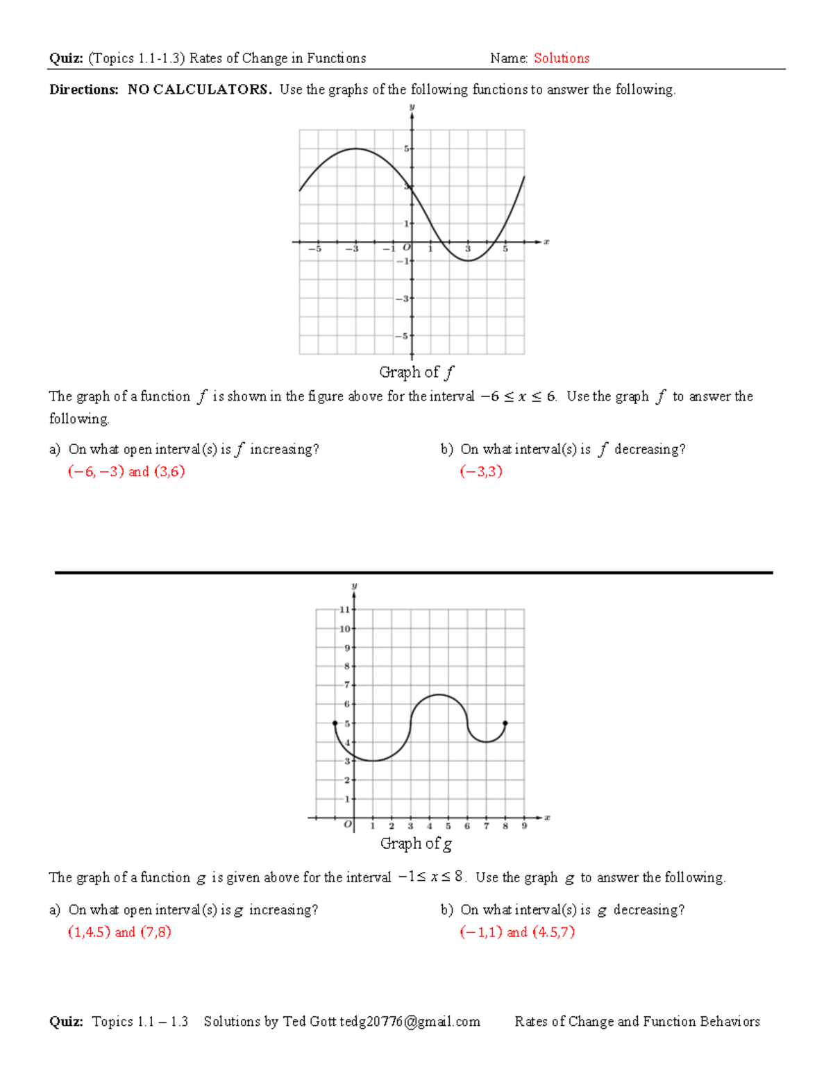 Quiz: Rates of Change in Functions (Topics 1.1 - 1.3) Solutions - Studocu