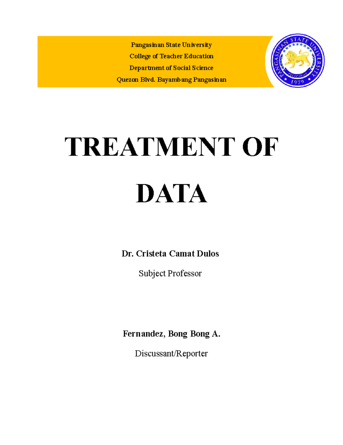 Treatment of Data in Research - Civil Engineering - Studocu