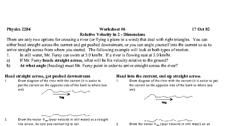 Physics 2204 Worksheet 17: Relative Velocity in 2D (Oct 02) - Studocu