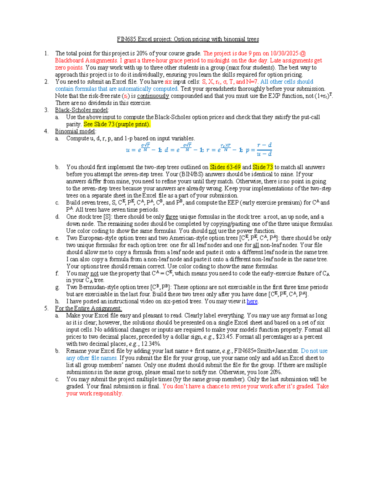 FIN685 Excel Project: Option Pricing Using Binomial Trees - Studocu